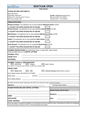 Fillable Online Fee Form - Bentham OPEN General (5) Fax Email Print ...