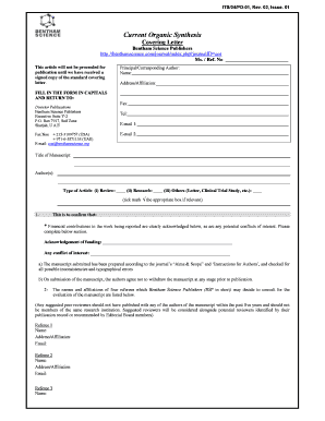 Fillable Online Current Organic Synthesis Covering Letter Fax Email ...
