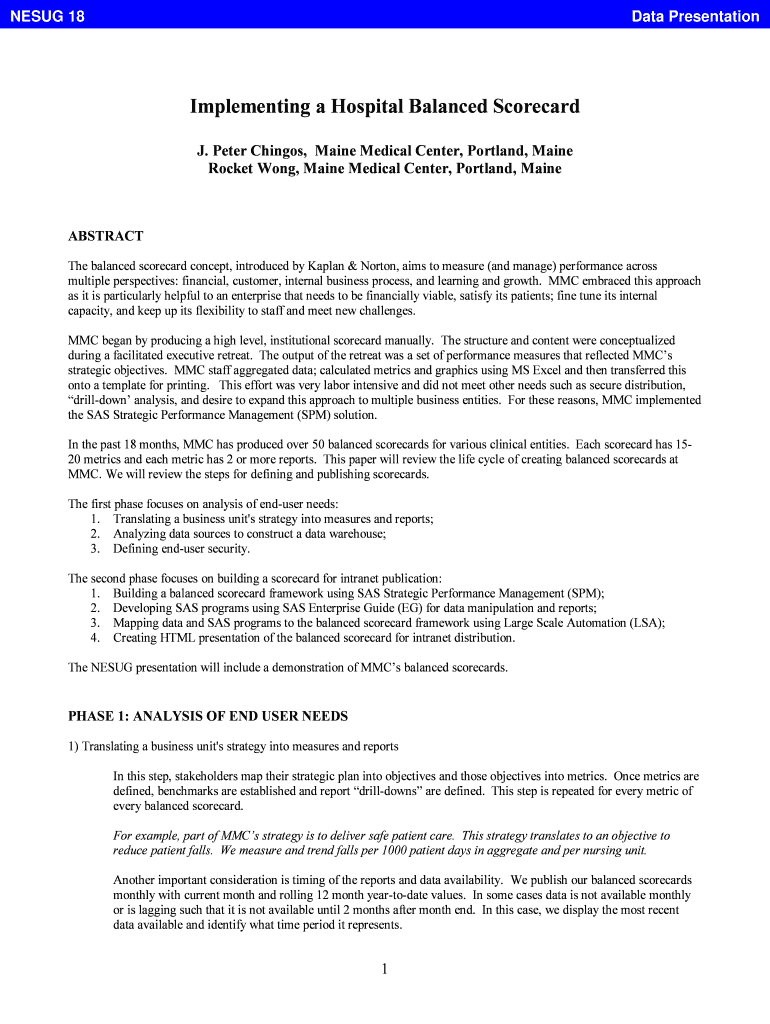 Fillable Online Implementing a Hospital Balanced Scorecard Fax Email ...