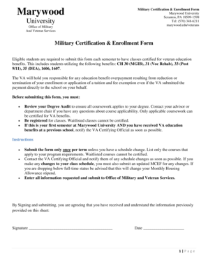 Fillable Online marywood Military Certification & Enrollment Form ...