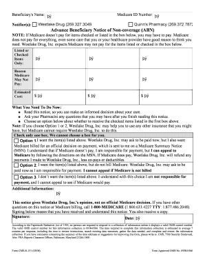 Fillable Online Notifiers Advance Beneficiary Notice of Non-coverage ...