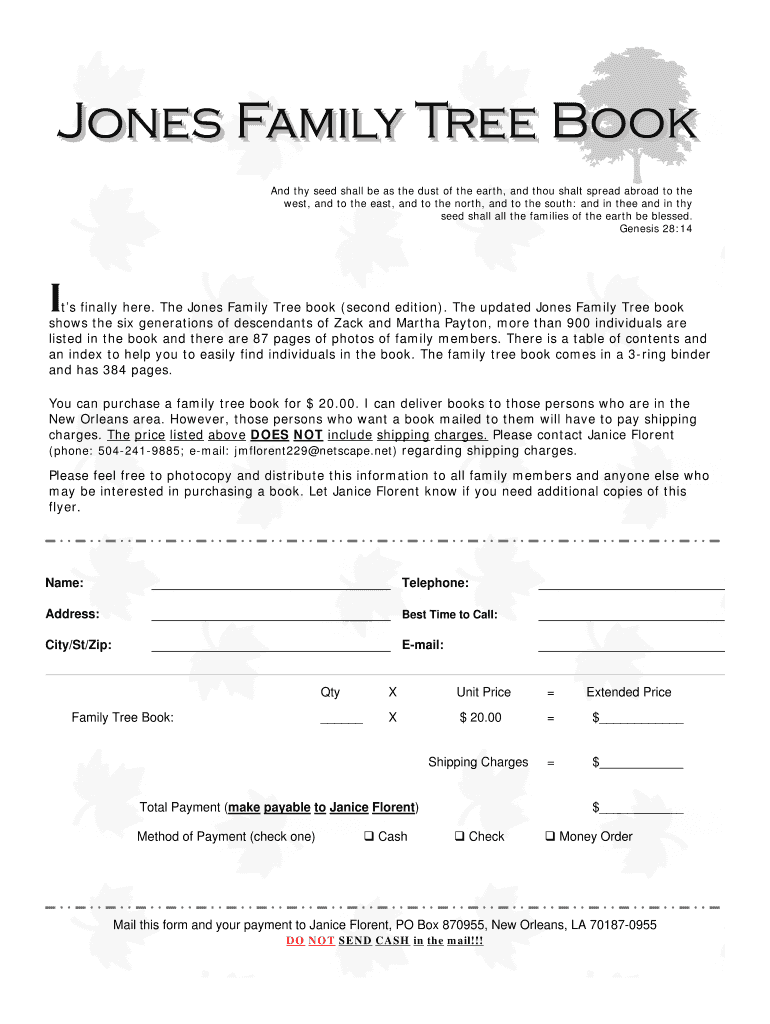 Fillable Online Family Tree Order Form - Reocities Fax Email Print ...