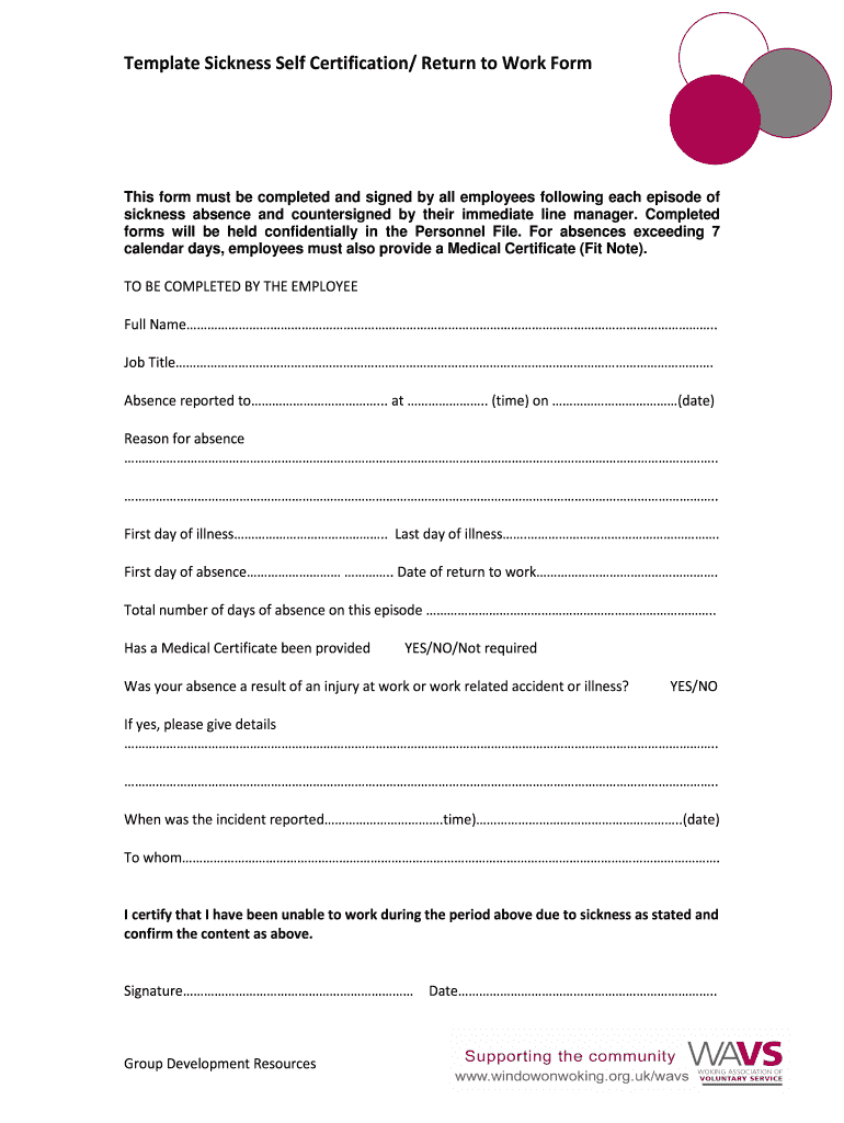Self Certification Sickness Form Template Doctemplates Gambaran