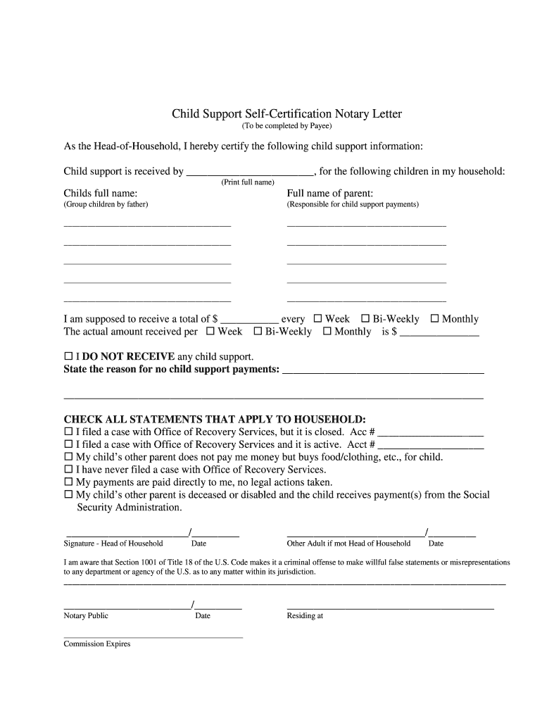 Notarized Child Support Agreement Letter Fill Online Printable 