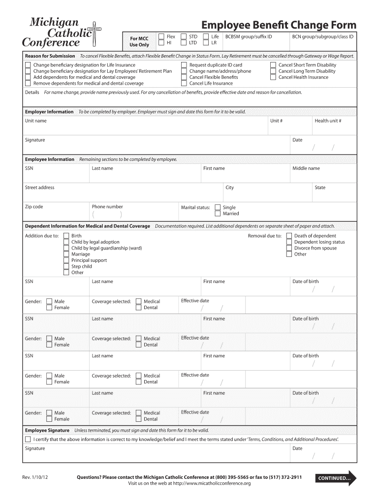 Fillable Online michcc Employee Benefit Change Form Fax Email Print ...