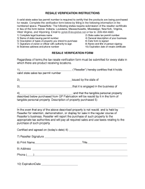 Fillable Online Resale form - Gpfab.com Fax Email Print - pdfFiller