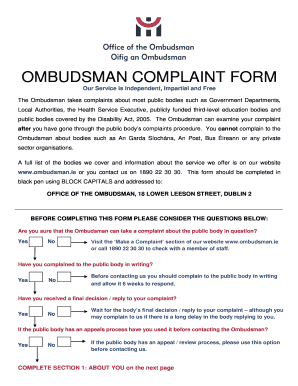 Fillable Online OMBUDSMAN COMPLAINT FORM - The Office of the Ombudsman ...
