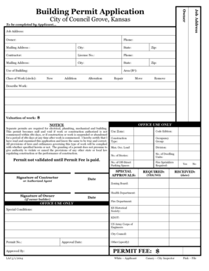 Fillable Online Building Permit Application - the City of Council Grove ...