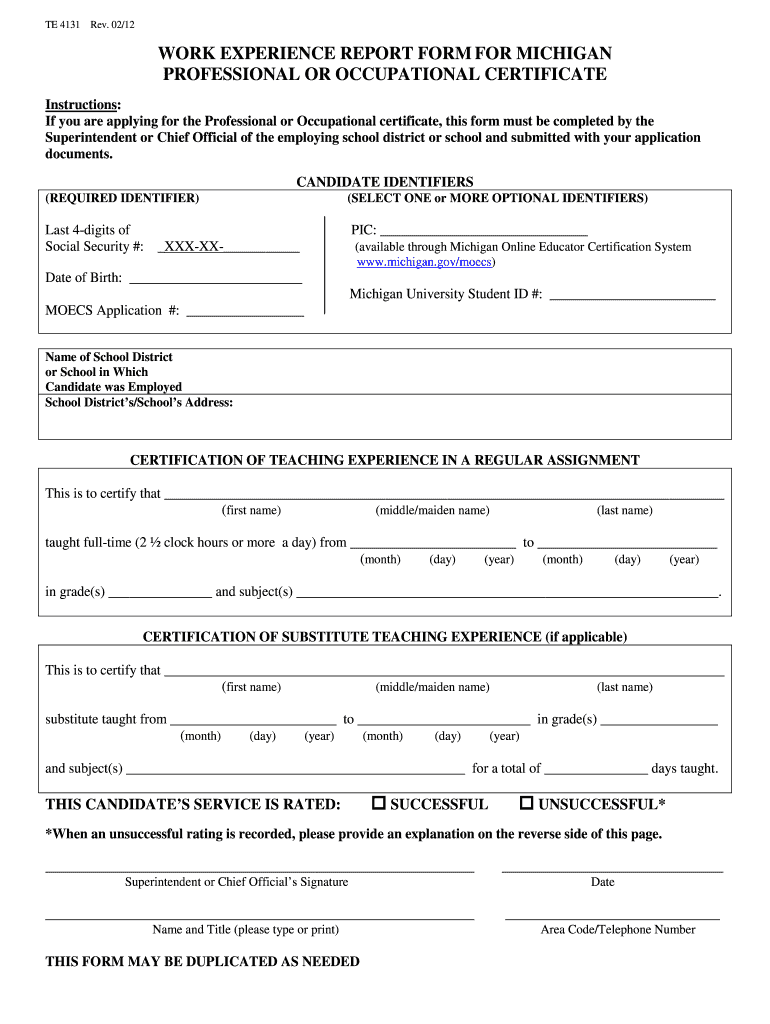 2012 Form MI TE 4131 Fill Online Printable Fillable Blank PdfFiller