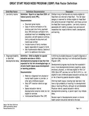 Fillable Online GREAT START READINESS PROGRAM (GSRP) Risk Factor ...