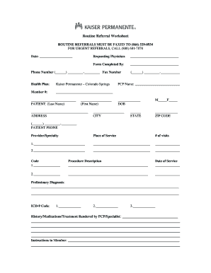 Fillable Online providers kaiserpermanente COS Routine Referral ...