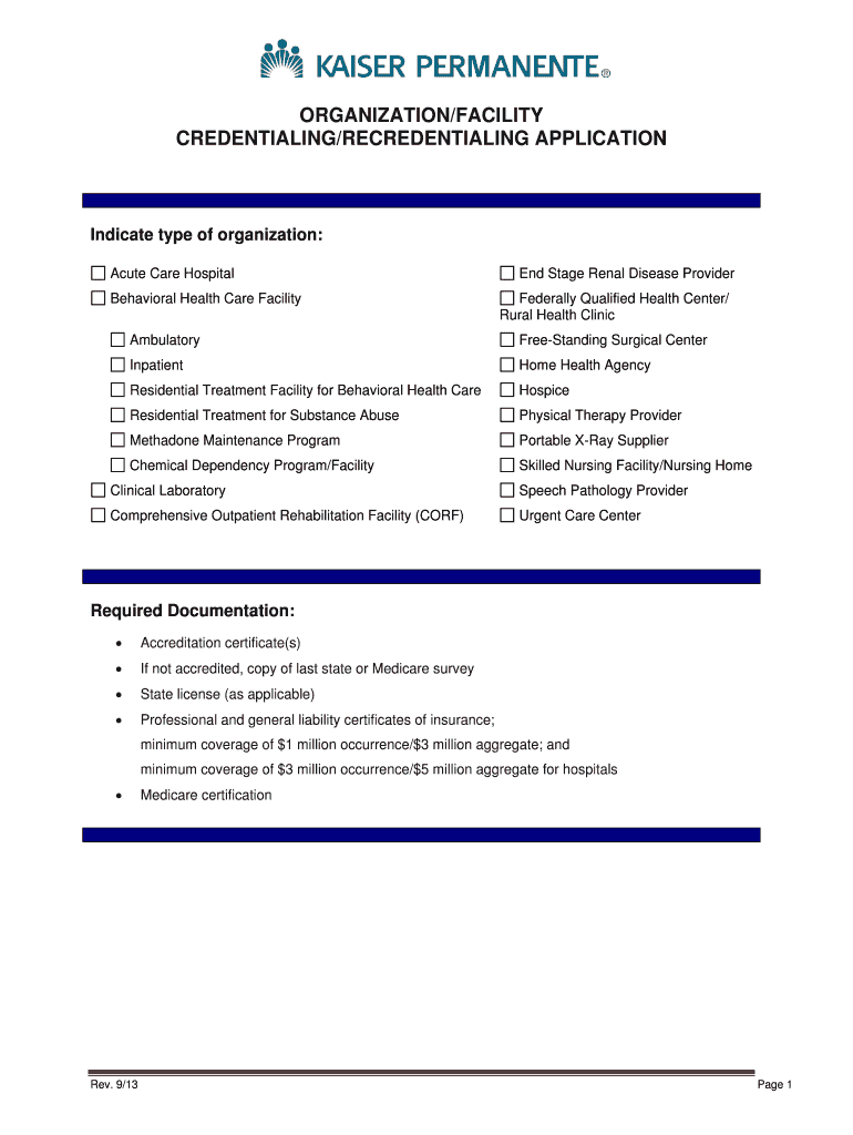 Fillable Online providers kaiserpermanente CREDENTIALING/RECREDENTIALING APPLICATION - providers ...