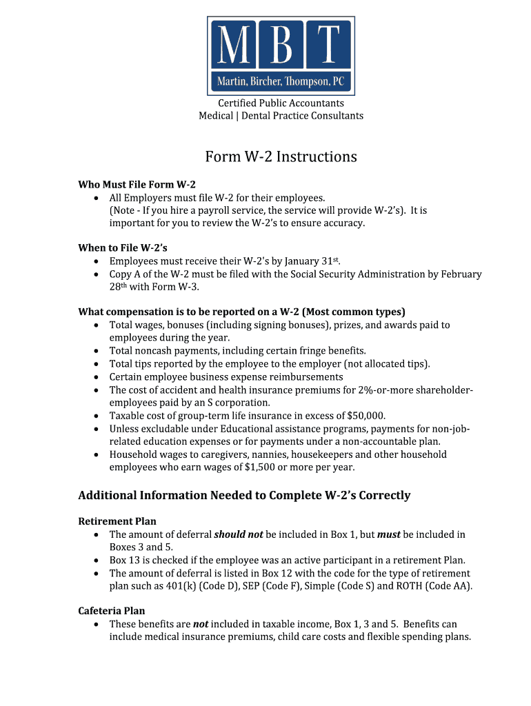 Fillable Online Form W?2 Instructions Fax Email Print - pdfFiller