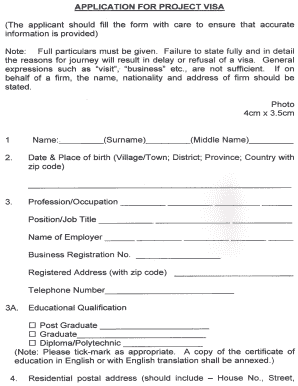 Fillable Online APPLICATION FOR PROJECT VISA - Embassy of India, Rabat ...