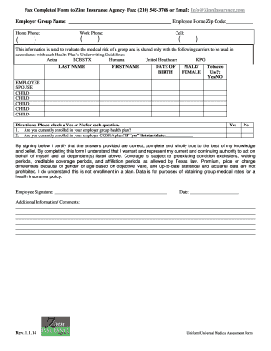 Fillable Online Texas Health Statement - Zinn Insurance Fax Email Print ...