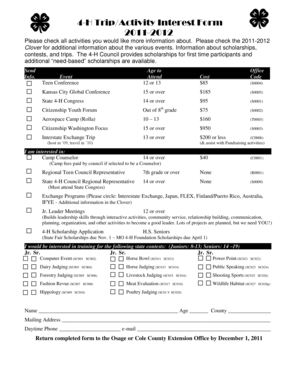 Fillable Online extension missouri 4-H TripActivity Interest Form ...