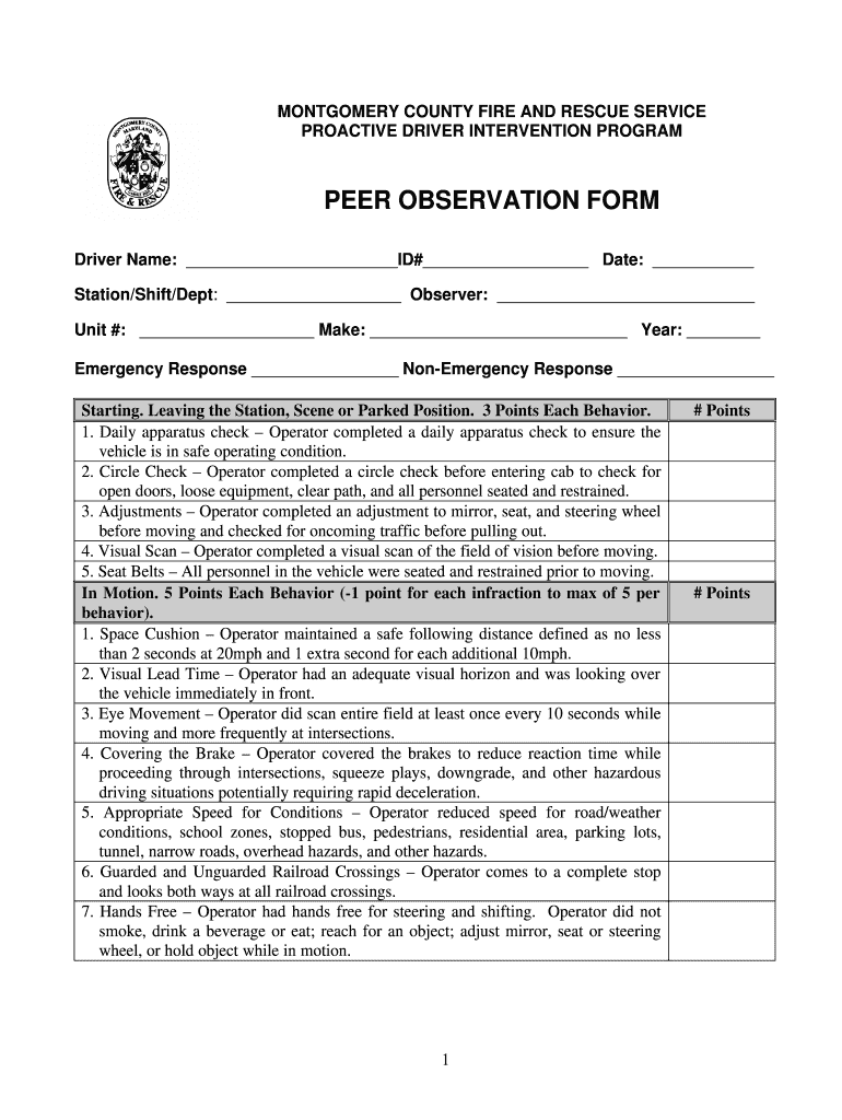 Fillable Online montgomerycountymd PEER OBSERVATION FORM - Montgomery ...