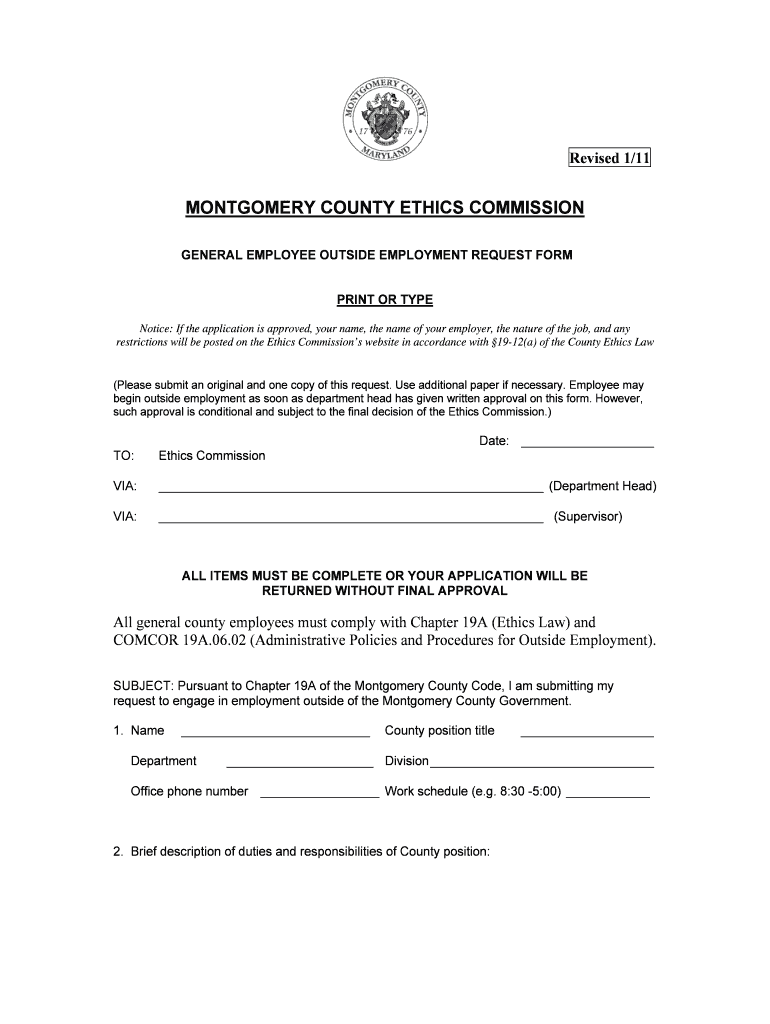 Fillable Online montgomerycountymd FINAL OE REQ FORM FOR GENERAL EMPLOYEESrevised 1-11.doc Fax ...