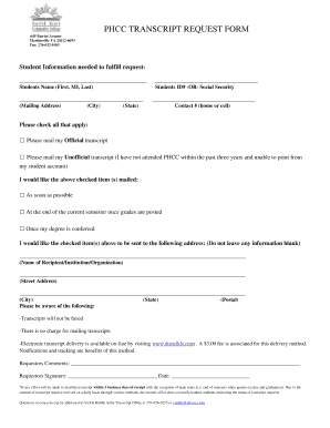 Fillable Online PHCC TRANSCRIPT REQUEST FORM Fax Email Print - pdfFiller