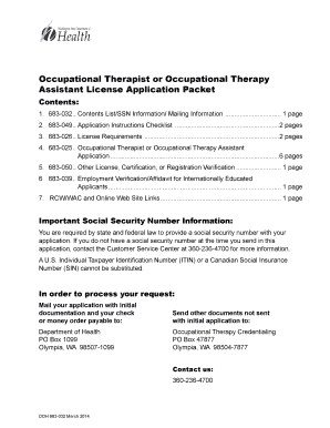 Fillable Online doh wa Occupational Therapist or Occupational Therapy ...