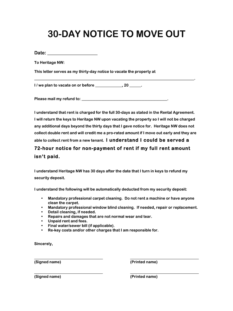 Fillable Online 30-DAY NOTICE TO MOVE OUTdoc Fax Email Print - pdfFiller