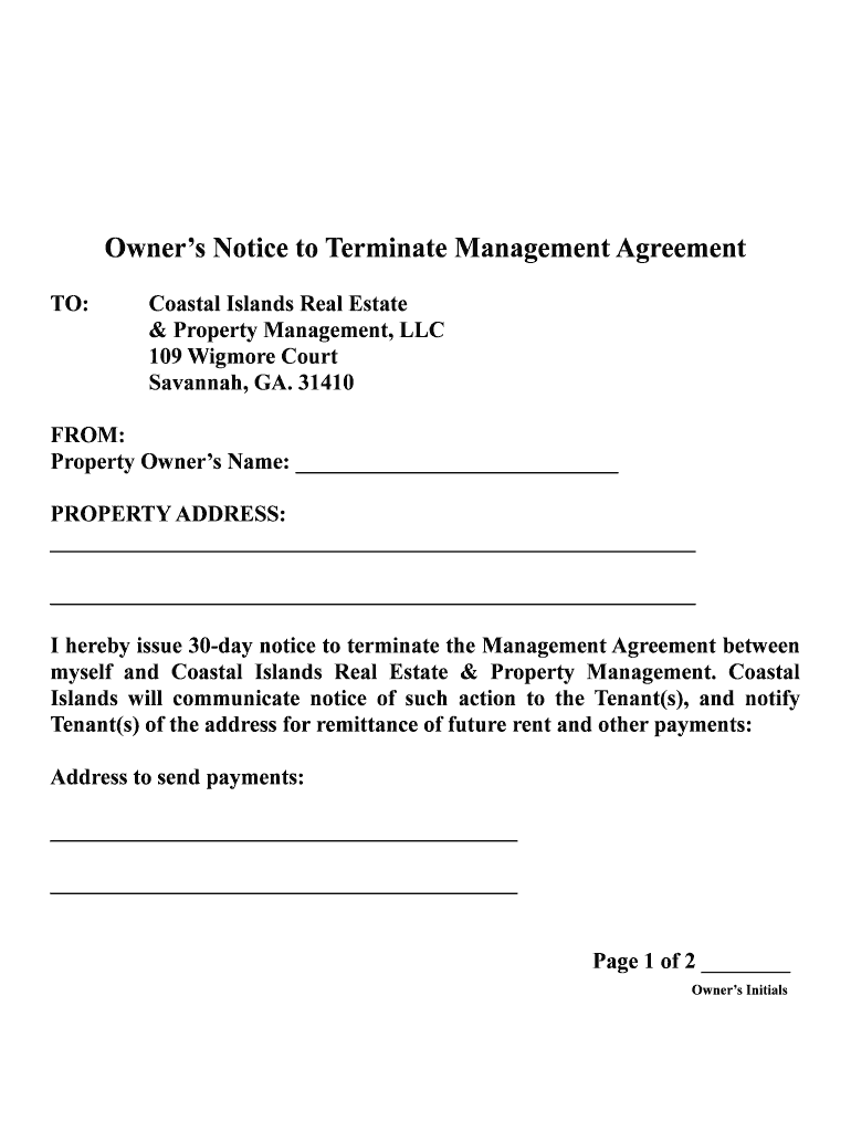Fillable Online Owner39s bNoticeb to Terminate Management Agreement Fax ...