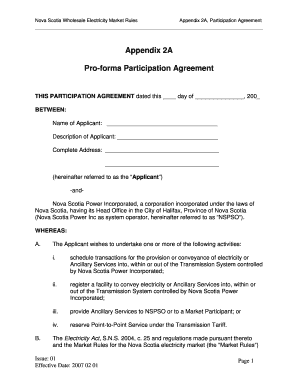 Fillable Online Participation Agreement - Oasis - Nova Scotia Power Fax ...