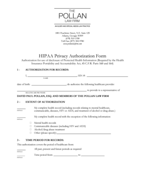 Fillable Online HIPAA Privacy Authorization Form - Pollan Law Firm Fax ...