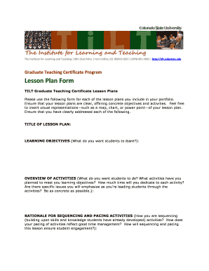 Fillable Online tilt colostate Lesson Plan Form - TILT - tilt colostate ...
