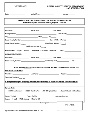 Fillable Online co iredell nc LAB Registration Form - English Spanish ...