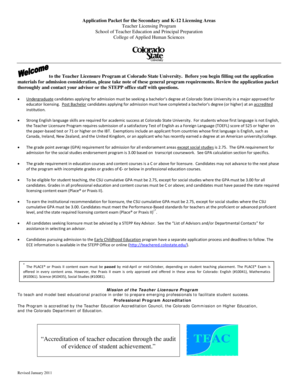 Fillable Online stepp chhs colostate Mission of the Teacher Licensure ...