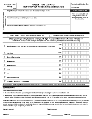 Fillable Online denvergov Substitute Form REQUEST FOR TAXPAYER W-9 ...
