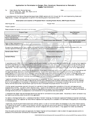 Fillable Online denvergov Application for permission to design, plan, construct, reconstruct or ...