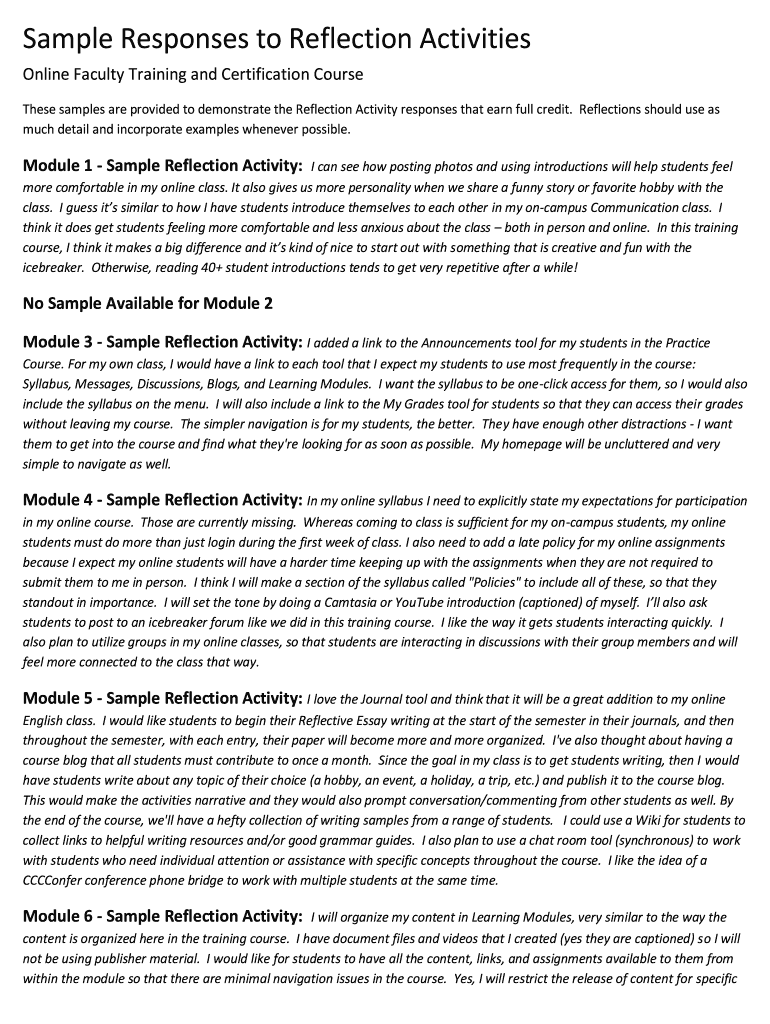 Fillable Online Sample Responses to Reflection Activities Fax Email ...