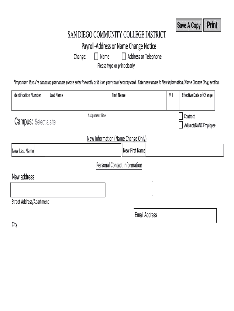 Fillable Online hr sdccd Address or Name Change Notice Form - San Diego ...