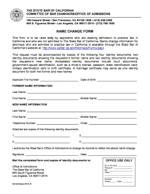 Fillable Online admissions calbar ca NAME CHANGE FORM - California ...
