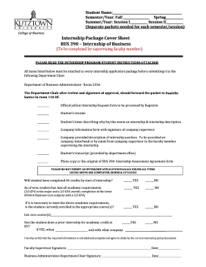 Fillable Online www2 kutztown College of Business Internship Package ...
