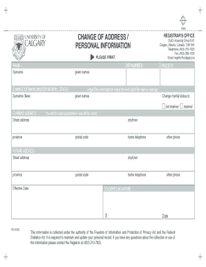 Fillable Online ucalgary 10430 UofC/CHANGE OF ADDRESS/LA - University of Calgary - ucalgary Fax ...