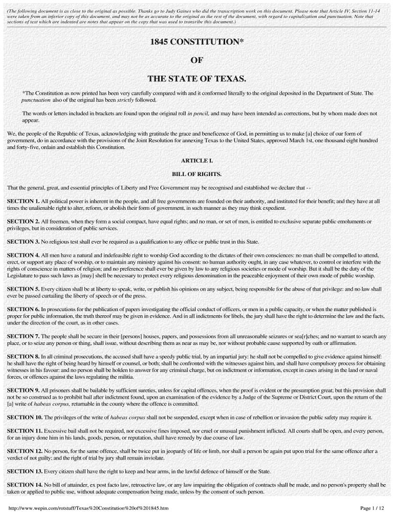 Fillable Online felonvoting procon 1845 CONSTITUTION OF THE STATE OF ...