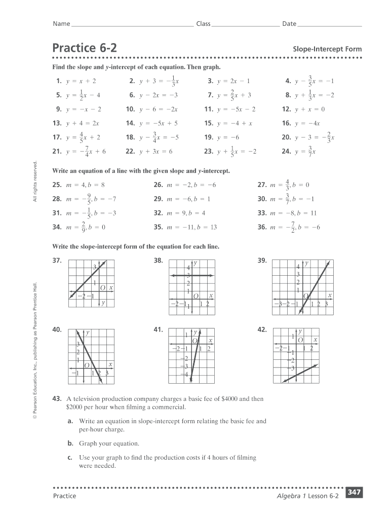 Practice 6 2 Slope Intercept Form Answer Key Fill Online Printable Fillable Blank PdfFiller