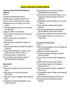 Fillable Online Teacher Technology Proficiency Checklist ...