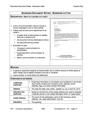 Fillable Online BUSINESS DOCUMENT NOTES: BUSINESS LETTER DESCRIPTION ...