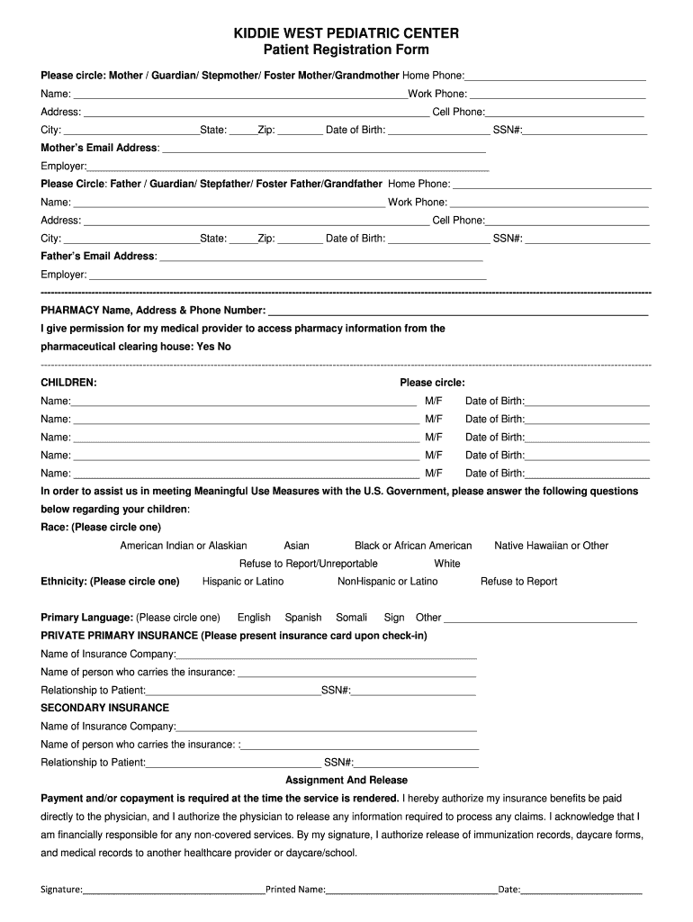 Fillable Online New Patient Packet - Kiddie West Pediatric Center Fax Email Print - pdfFiller