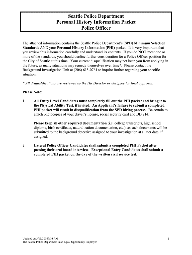 Seattle personal history packet police: Fill out & sign online | DocHub