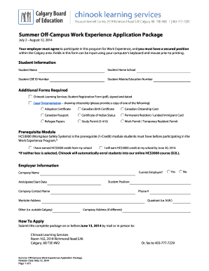 Fillable Online Summer Off-Campus Work Experience Application Package ...