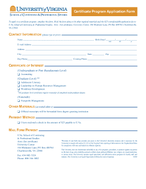 Fillable Online Certificate Program Application Form C - Curry School ...