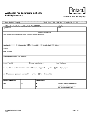 Fillable Online Application For Commercial Umbrella Fax Email Print ...