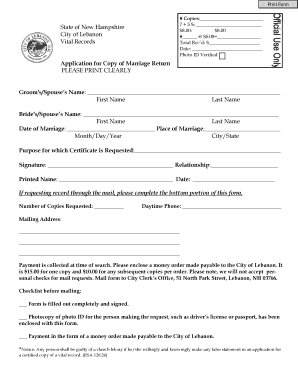 Fillable Online Request for marriage mail form - City of Lebanon Fax ...