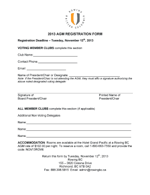 Fillable Online 2013 AGM Registration Form (Fillable) - Rowing BC Fax ...