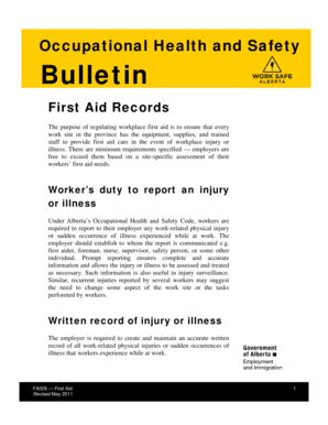 Fillable Online First Aid Records Occupational Health and Safety ...